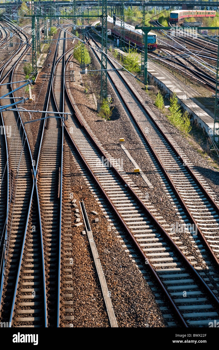 many tracks in different directions, interlocking Stock Photo - Alamy