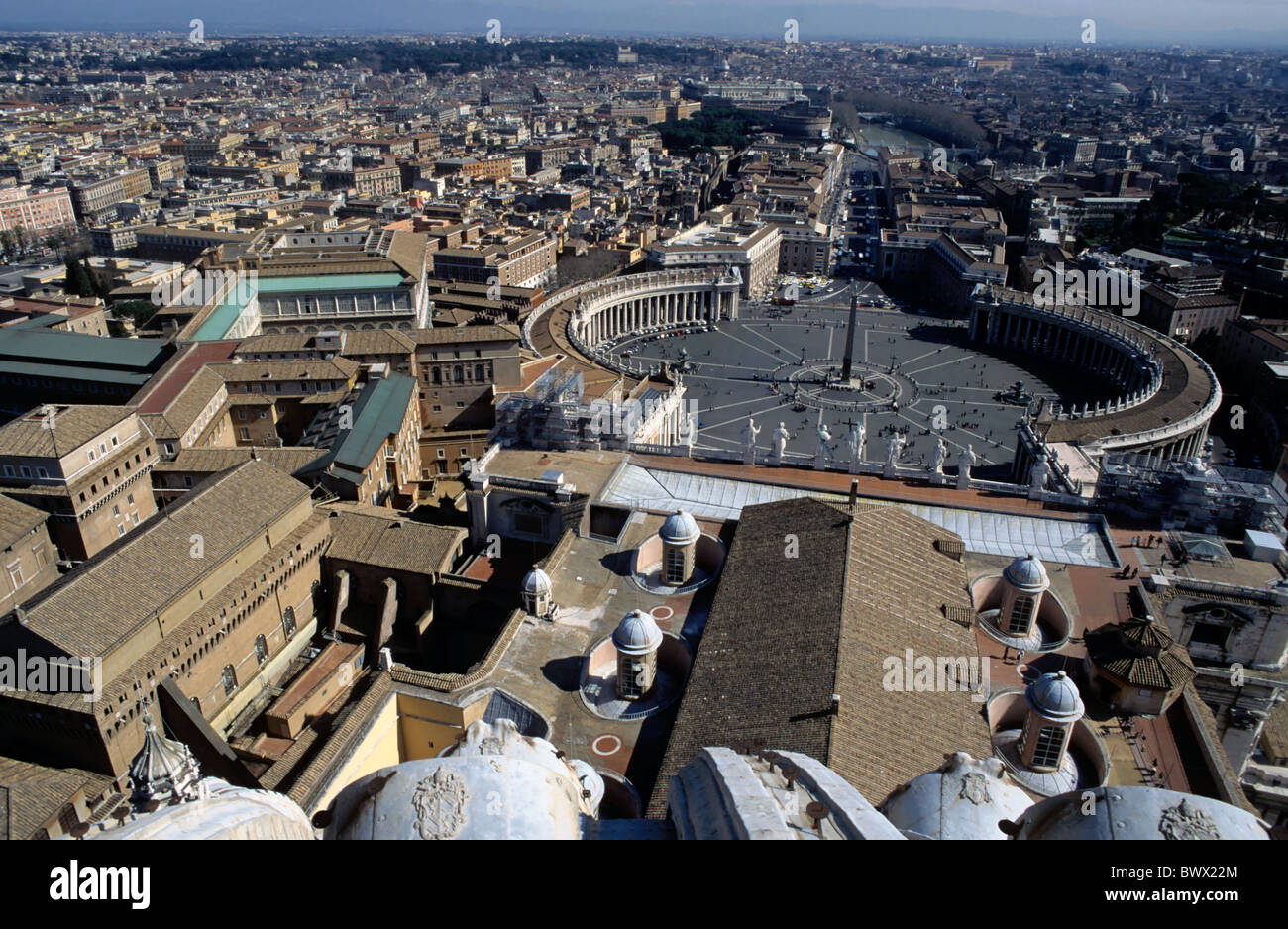 Looking over Saint Peter's Square and the buildings of Vatican City ...