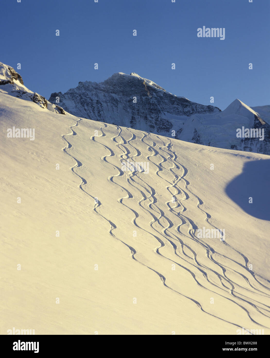 Switzerland Europe ski tracks tracks traces snow mountains winter ...