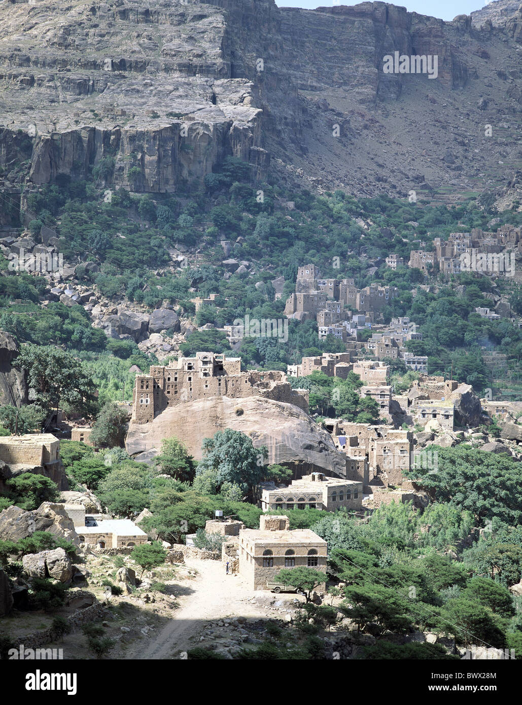 village Rocky Mountains Yemen Middle East scenery Shihara vegetation ...
