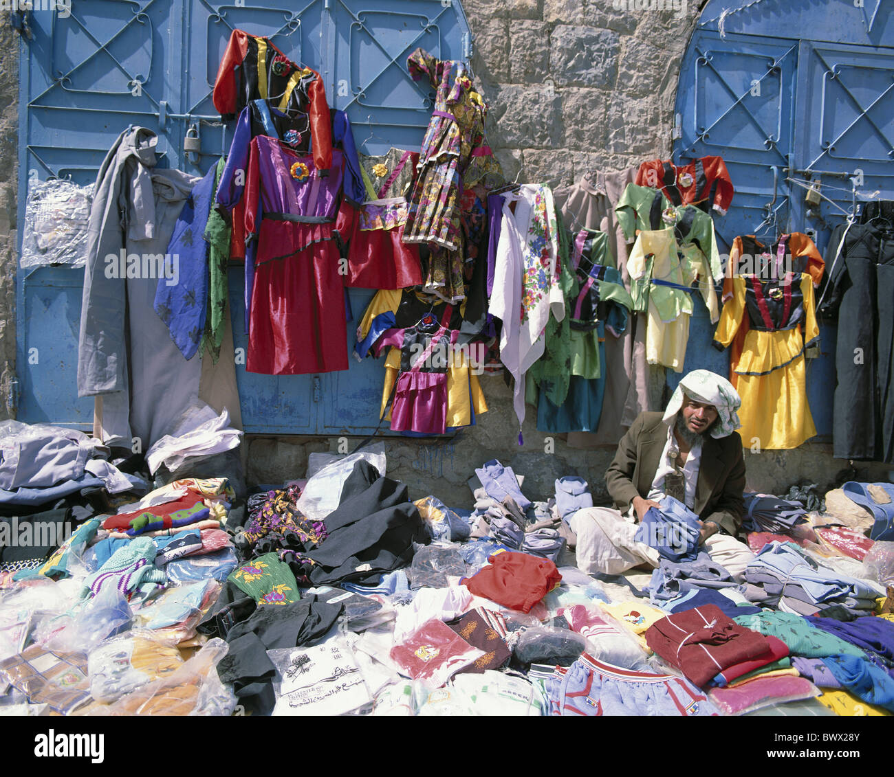village Yemen Middle East clothes clothing trader man salesclerk ...