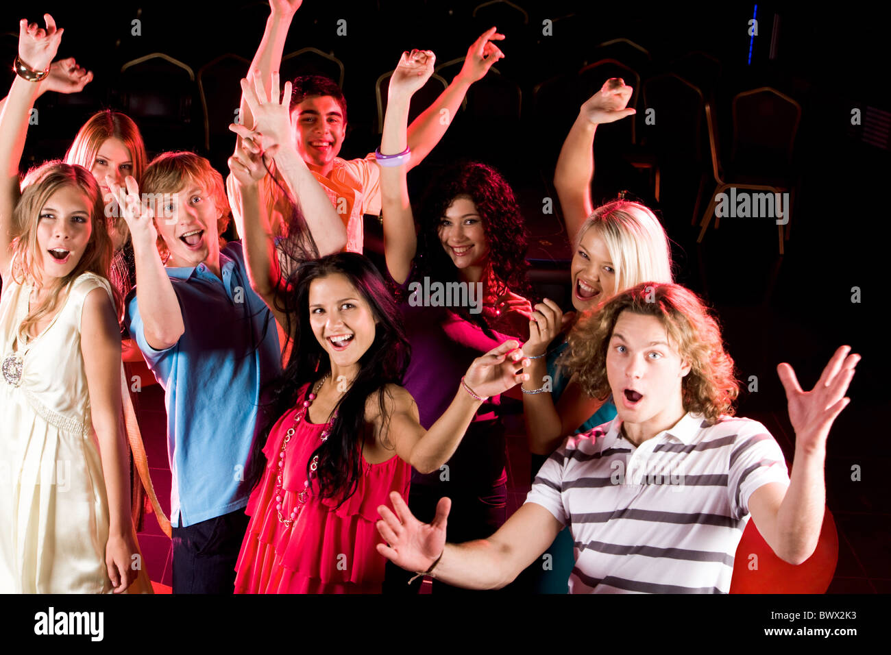Many friends gathered together celebrate birthday Stock Photo - Alamy