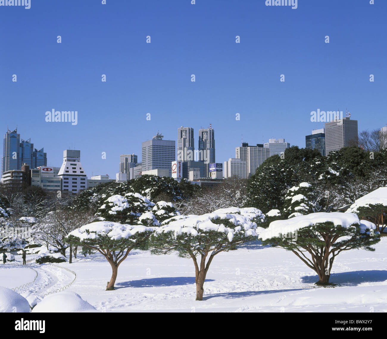 bank quarter blocks of flats high-rise buildings Japan Asia park ...