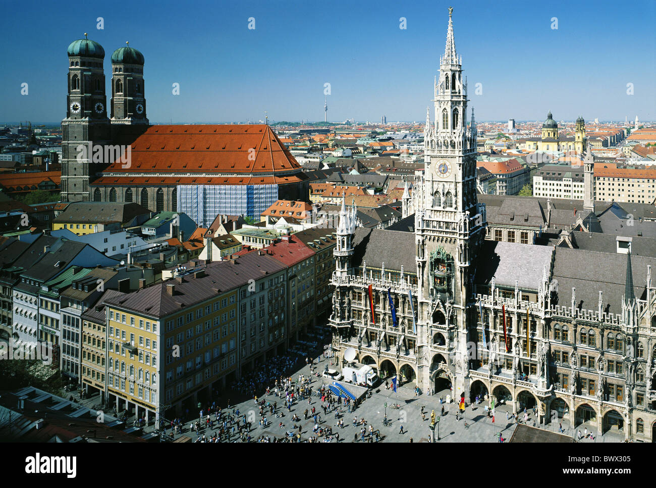 Germany Europe Marienplatz place Munich Bavaria new city hall overview ...