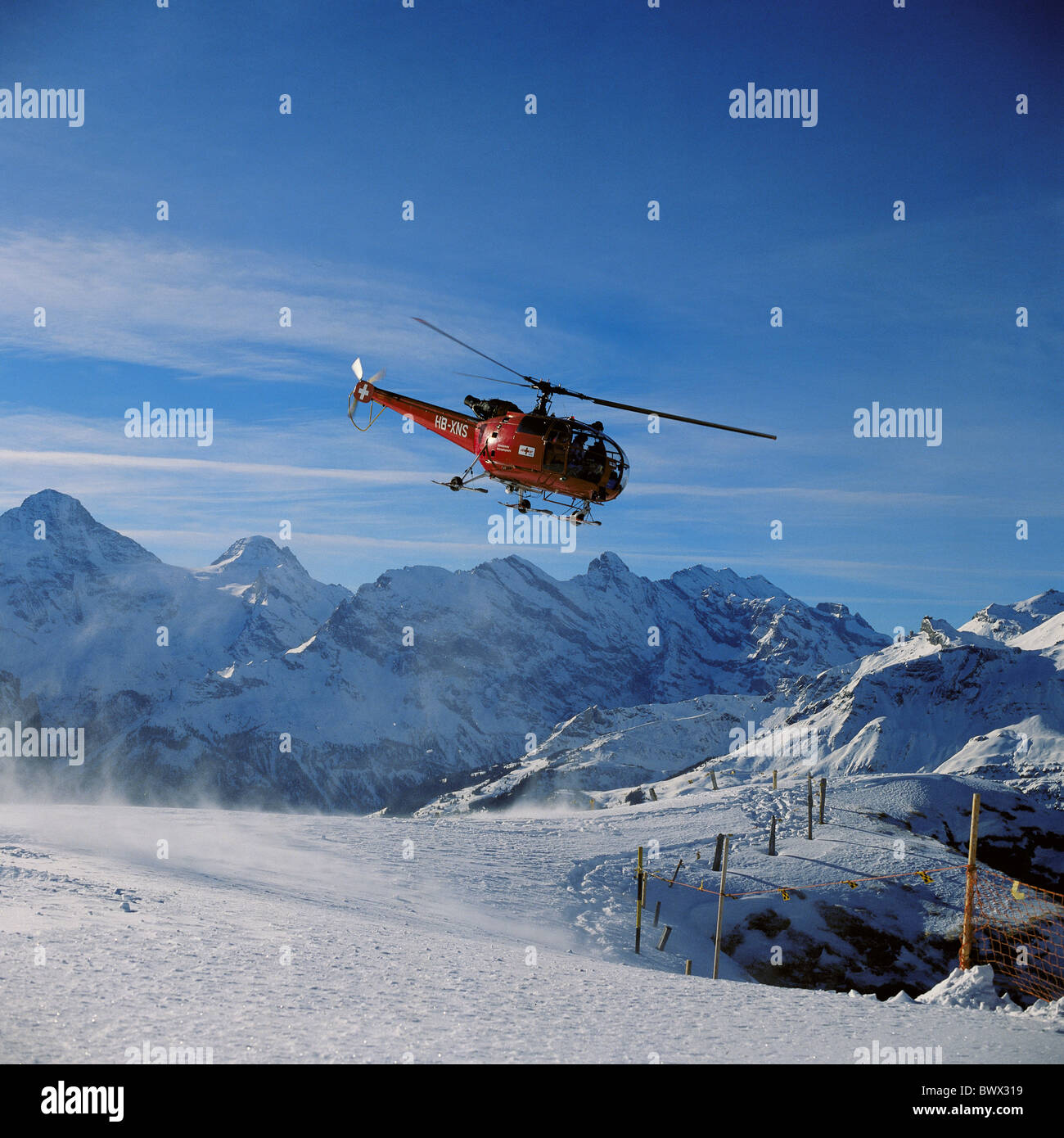 helicopter winter scenery rescue helicopter Rega red Switzerland Europe ...