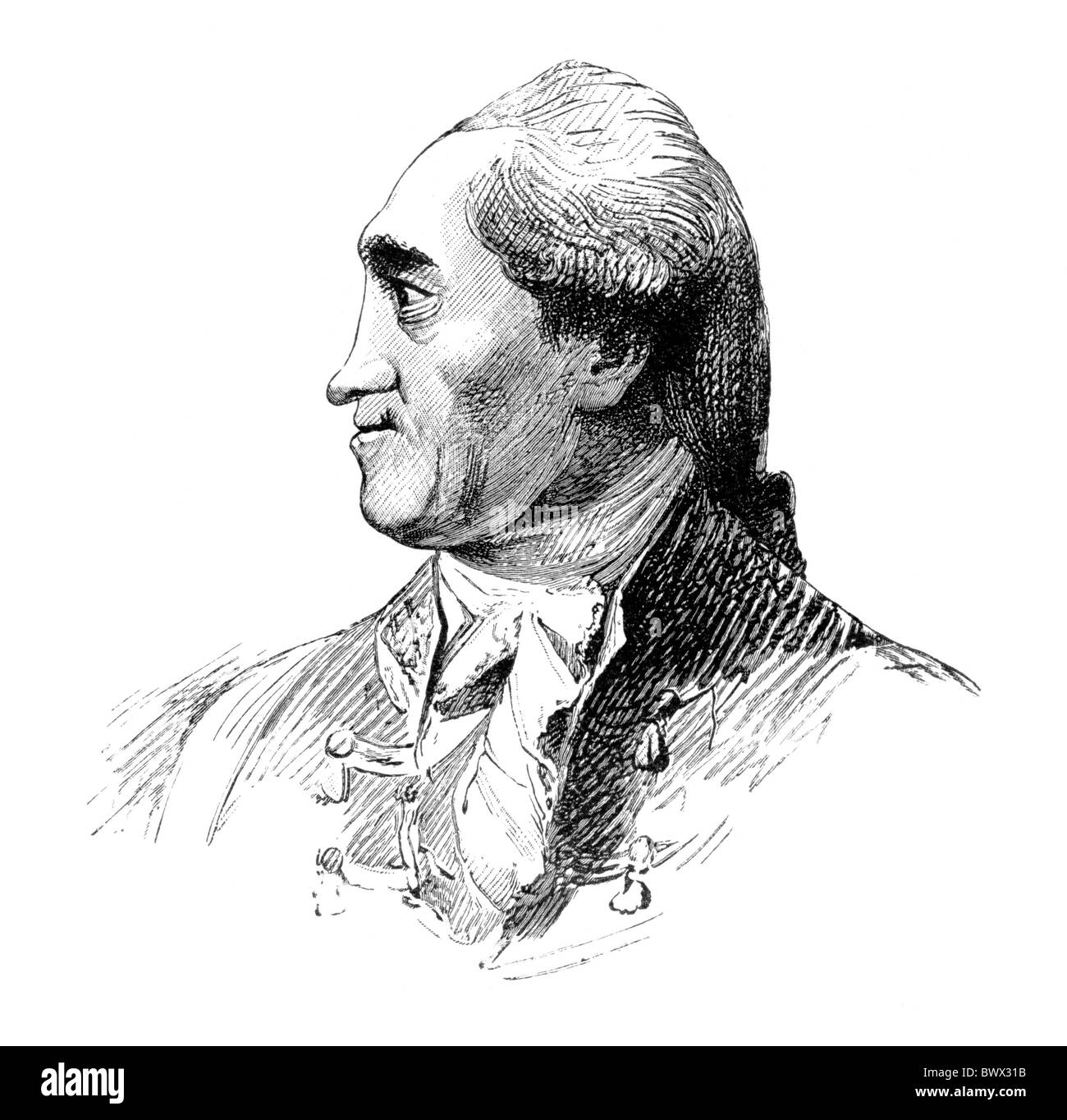 Line Drawing; Portrait of Henry Flood, Irish Statesman an MP; Black and ...