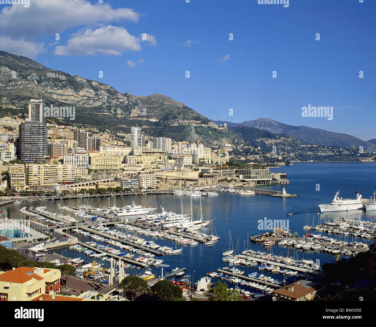 harbour port Monaco overview yachts Monte Carlo Mediterranean Sea Stock ...