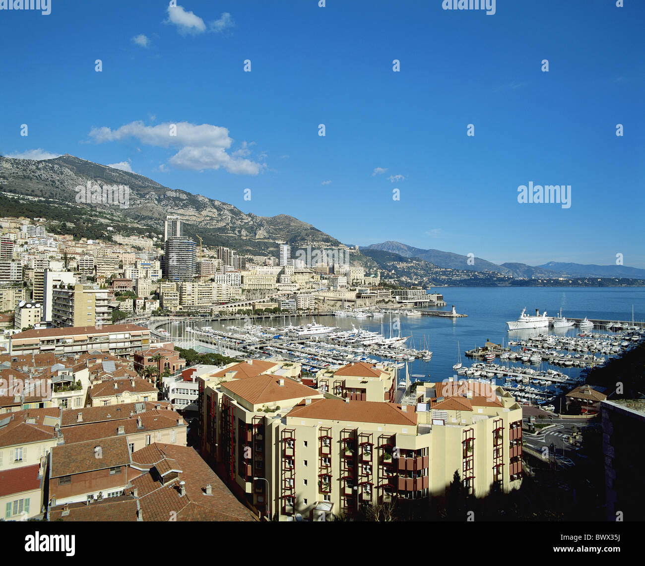 harbour port Monaco overview yachts Monte Carlo Mediterranean Sea Stock ...