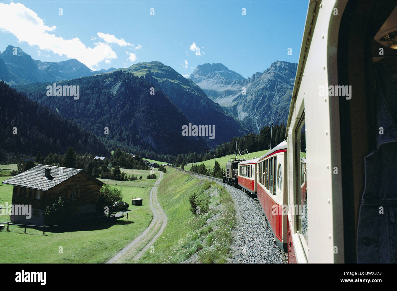 railway Engadine Glacier express train Graubunden Grisons Rhaetian ...