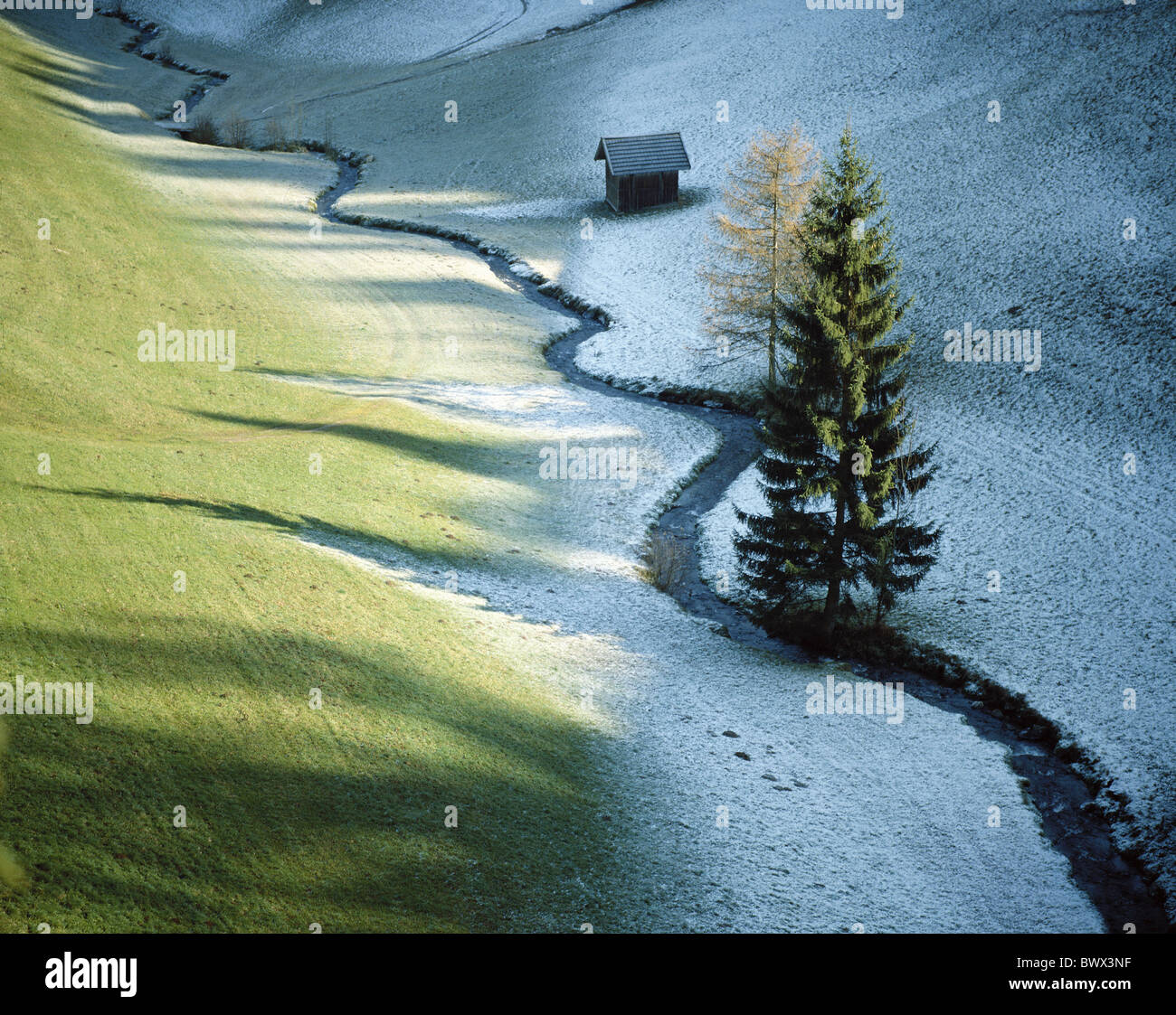 Creek brook near Tulfes scenery Austria Europe shade snow spring thaw ...