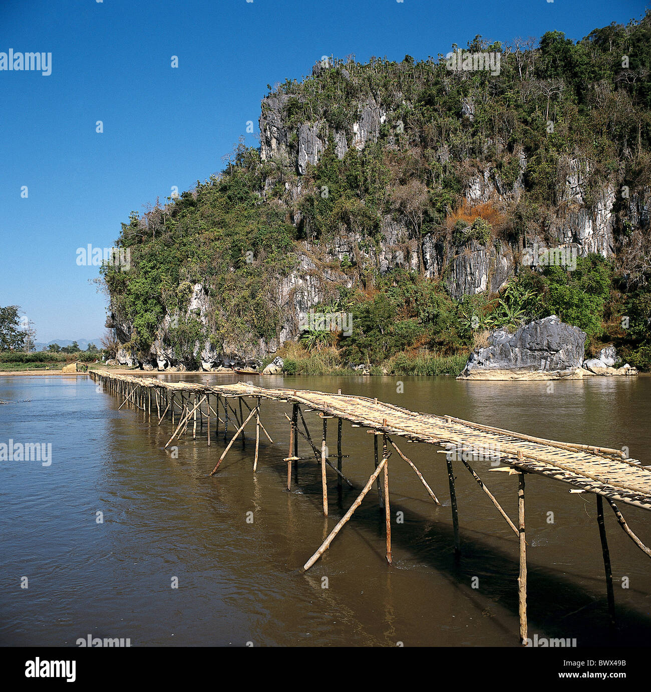 bamboo bridge bridge bamboo Chiang Rai body of water scenery Thailand ...