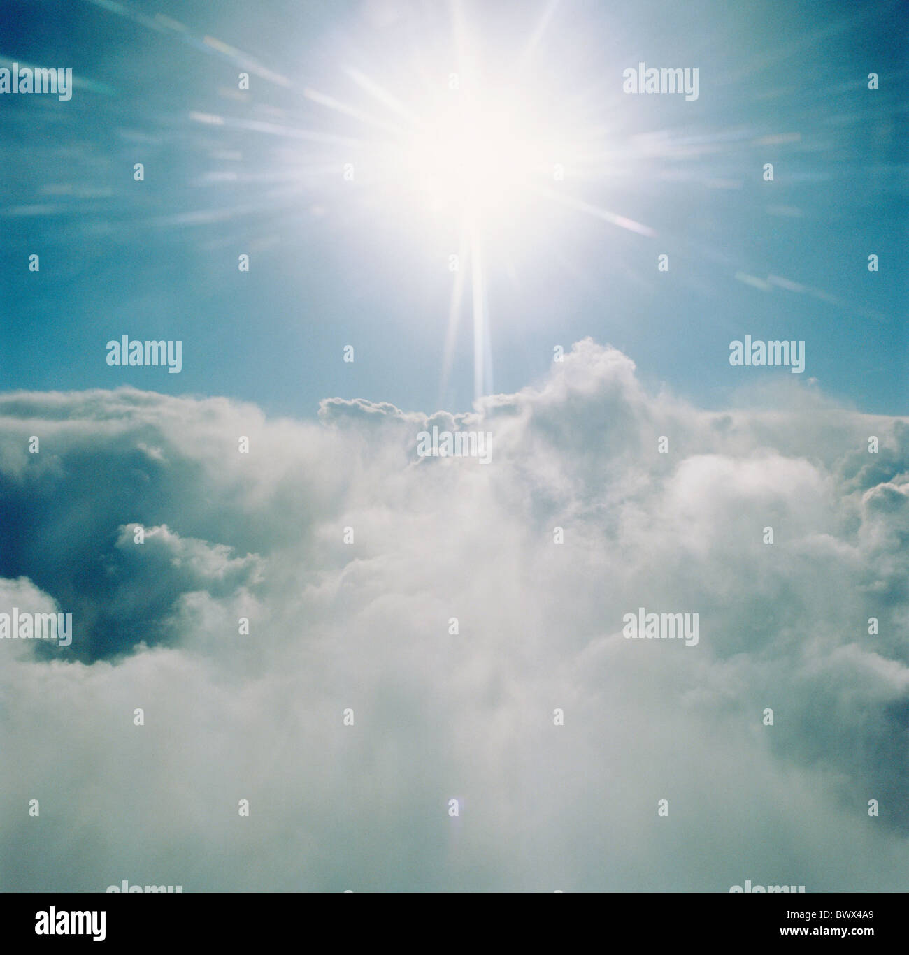 back light aerial photo sun sunrays clouds weather Stock Photo - Alamy