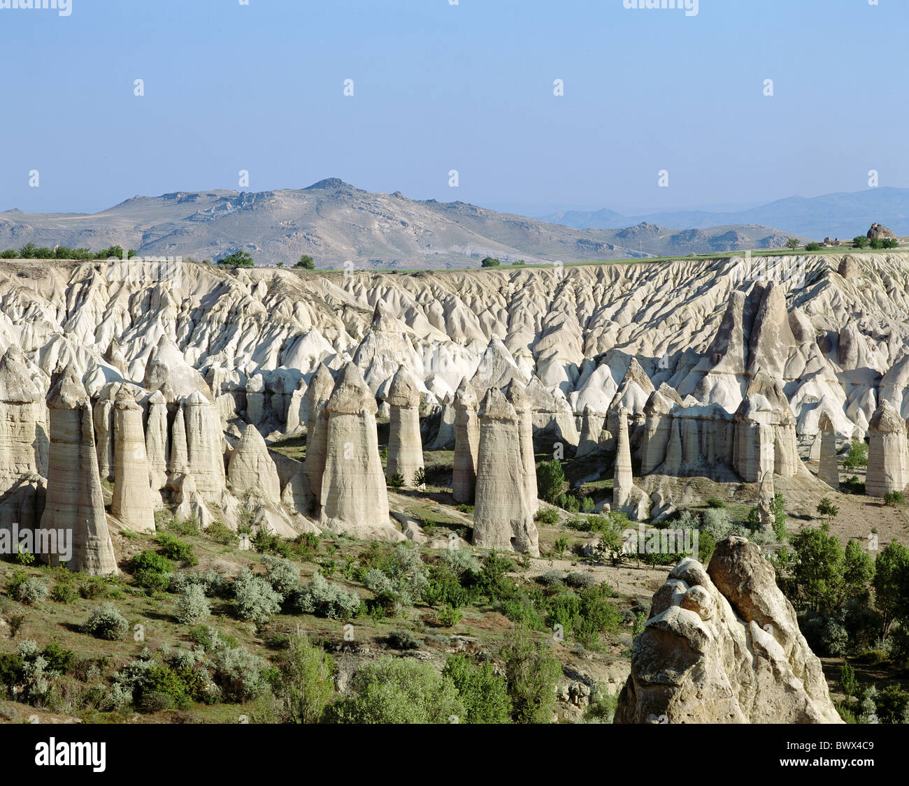 rocks cliffs formations groups Goreme Cappadocia tuff stone Turkey ...