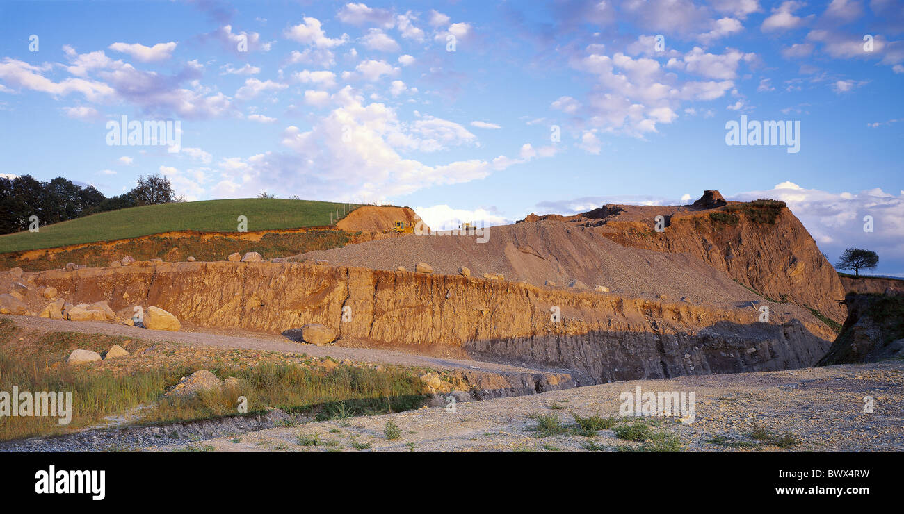 mining gravel pit Switzerland Europe Zug mountain dismantling evening ...