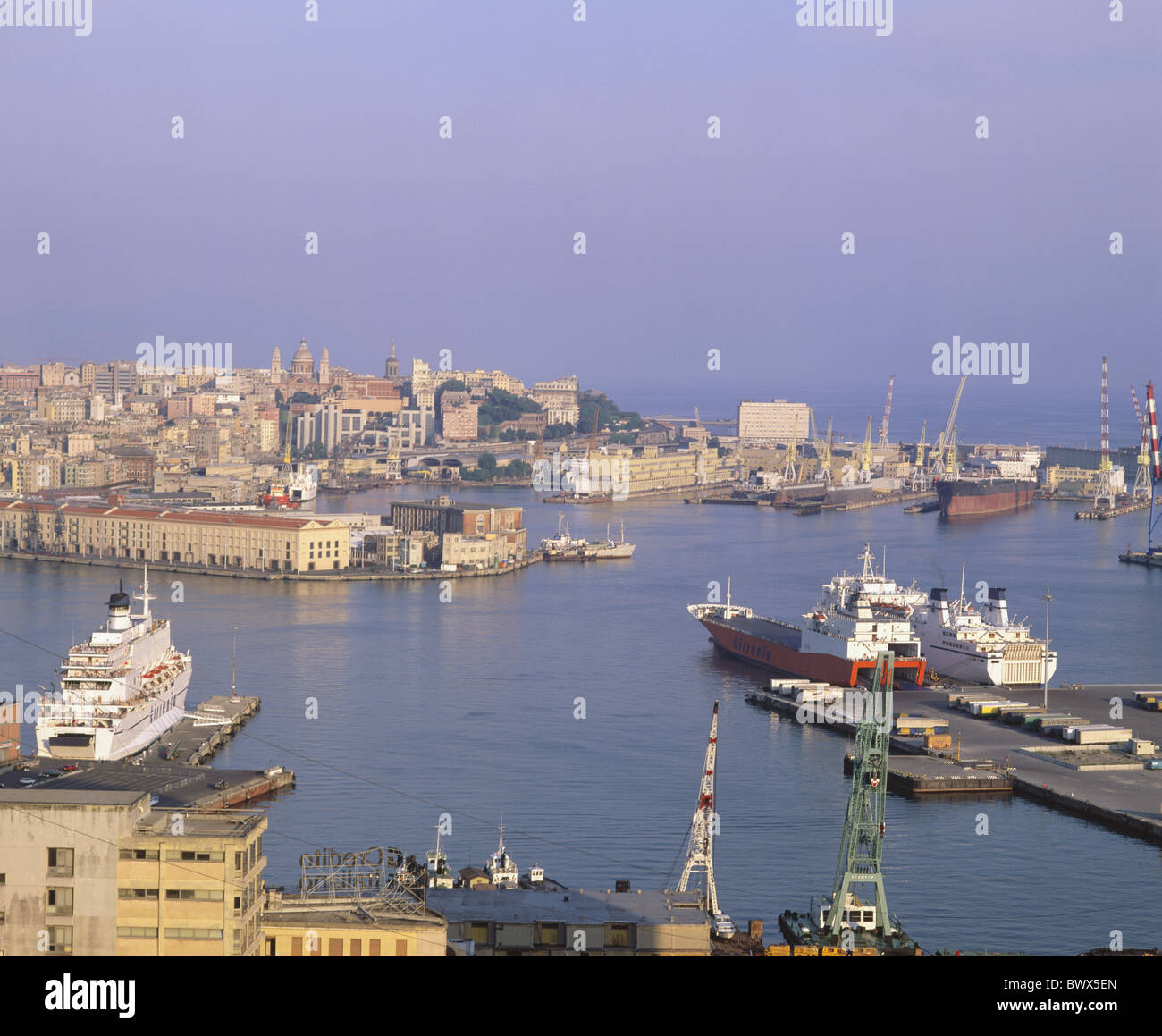 Old Town freighter freight hauler Genoa harbour port Italy Europe ...