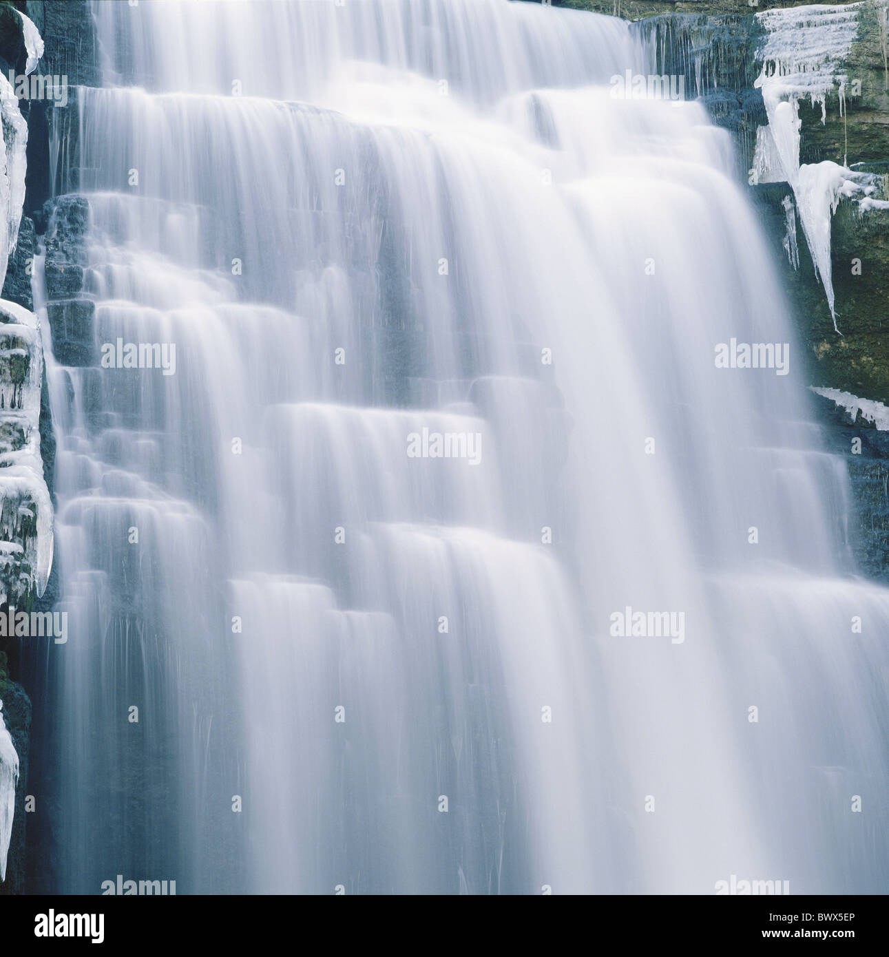 detail ice long exposure waterfall winter Stock Photo - Alamy