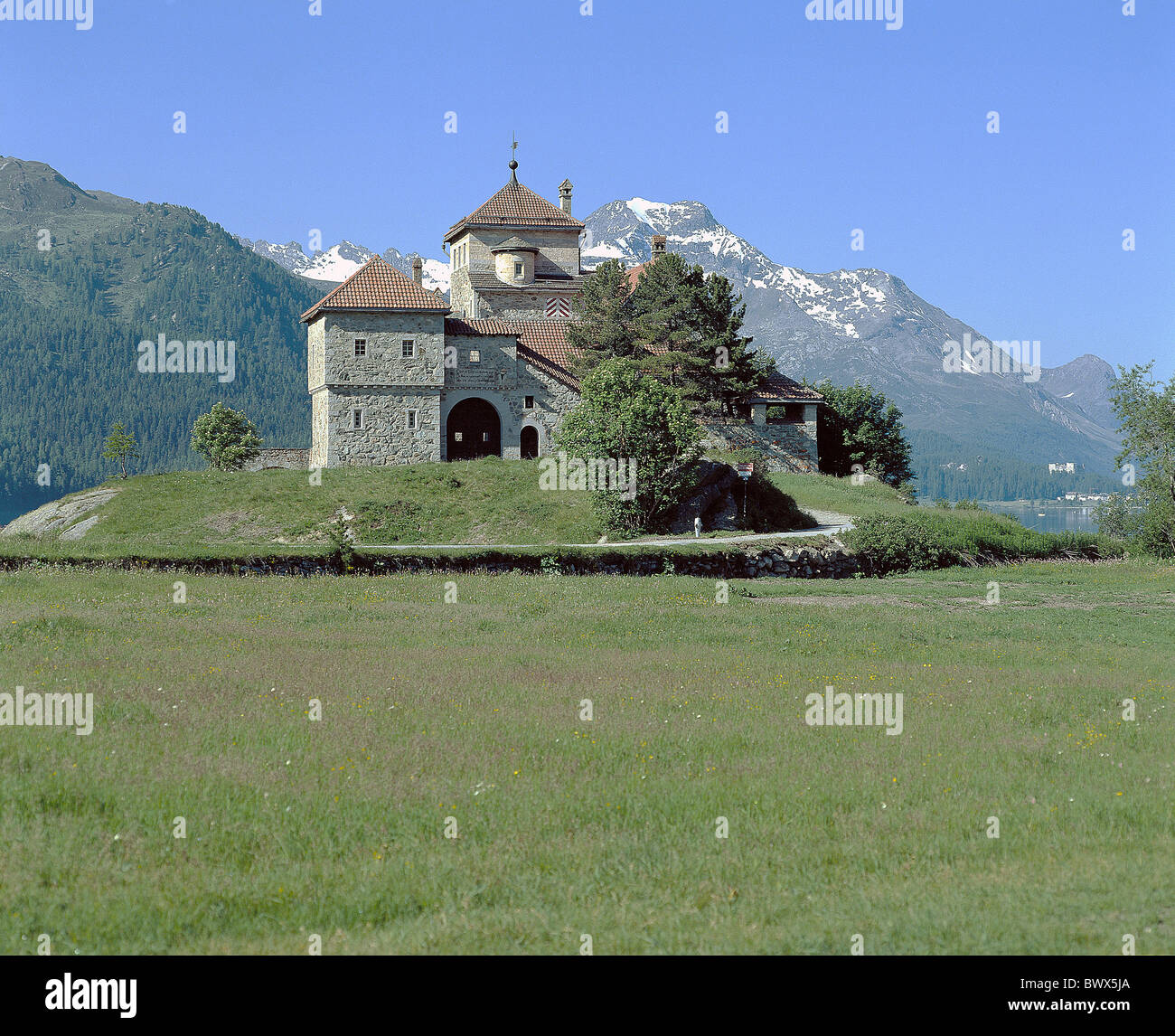 Switzerland Europe Graubunden Grisons Engadine castle lock Surlej Stock ...