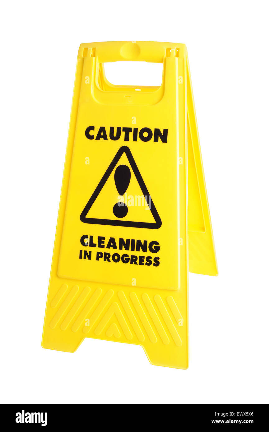 Yellow Cleaning sign Stock Photo - Alamy
