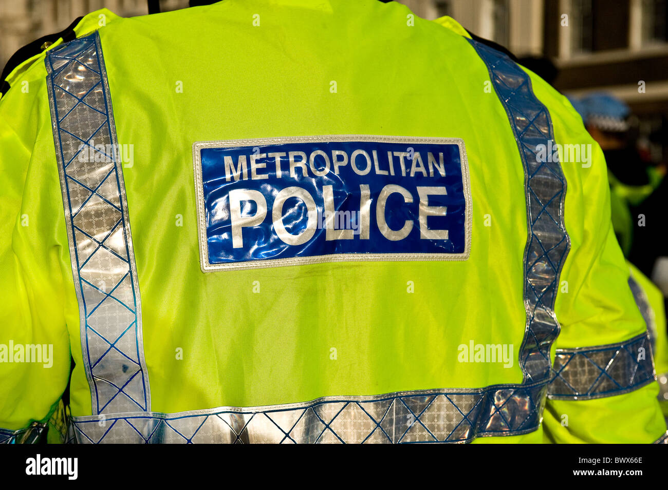 Metropolitan Police Officer wearing a hi-viz jacket in London Stock ...