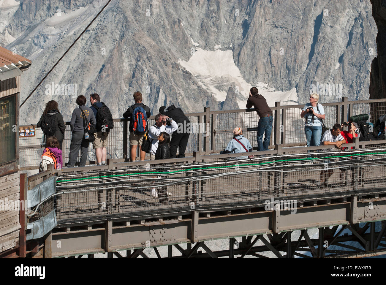 The bridge viewing platform Aiguille du midi cable car station Chamonix ...