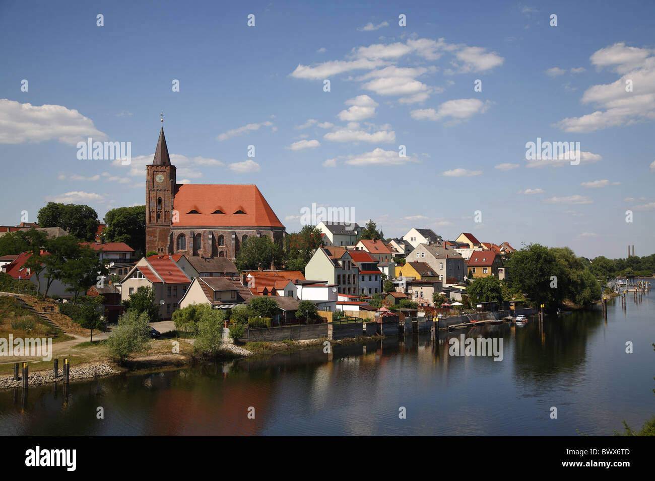 Furstenberg with nikolaikirche at the oder spree canal hi-res stock ...