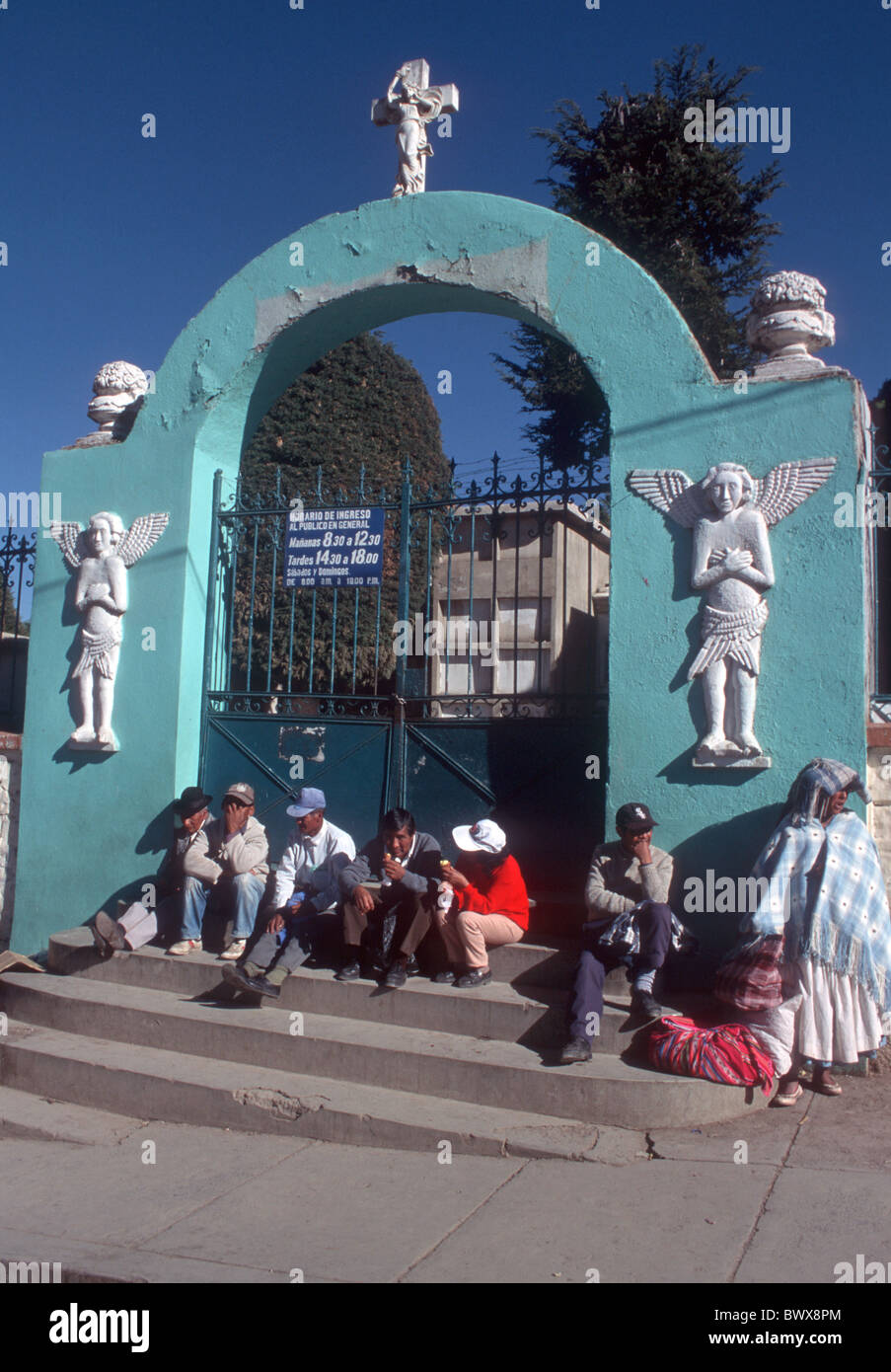 BOLIVIA. NATIVE AYMARA PEOPLE OUTSIDE CEMETERY IN LA PAZ Stock Photo ...