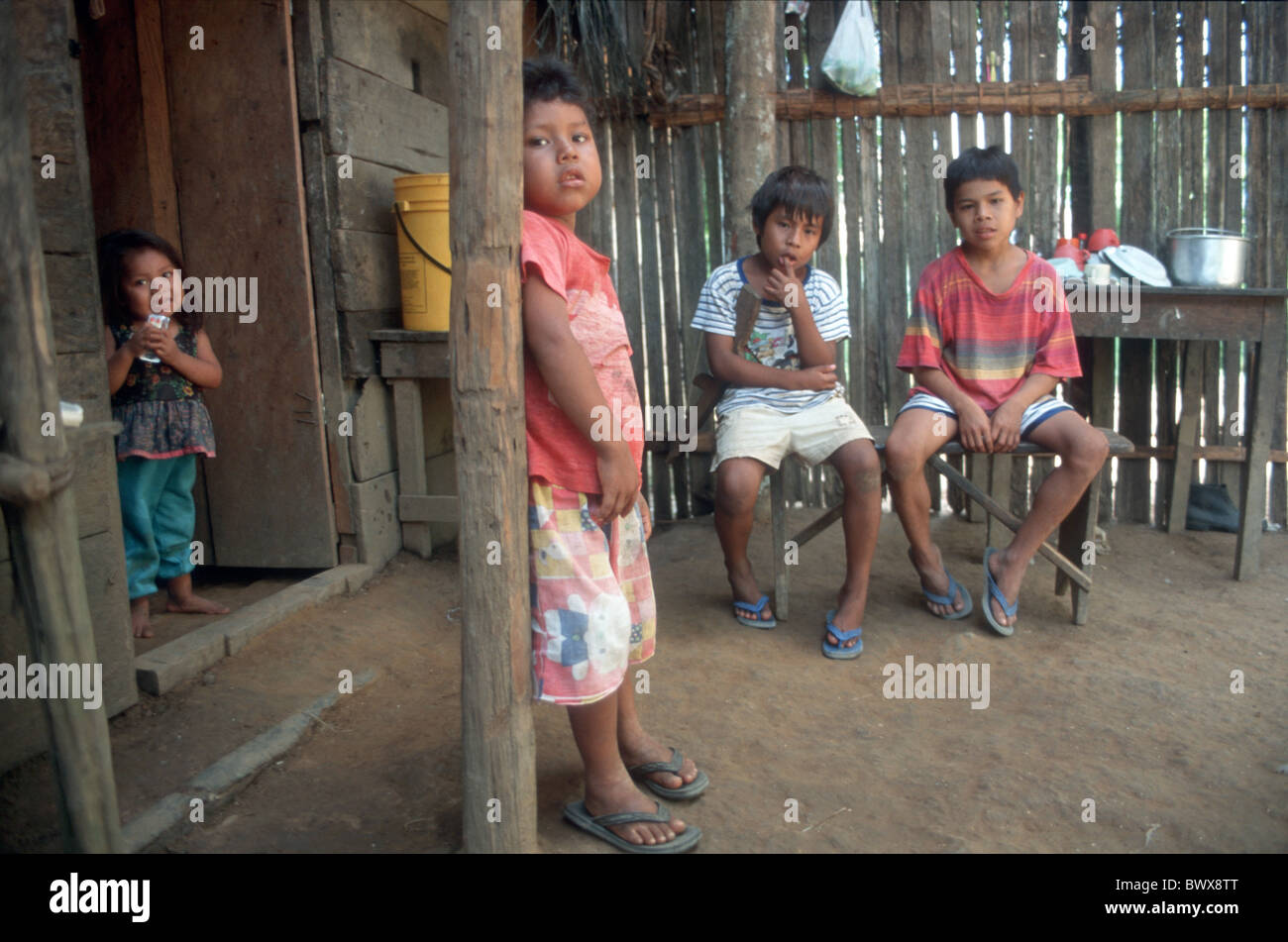 BOLIVIA. NATIVE CHILDREN IN AN VILLAGE IN THE AMAZON REGION Stock Photo ...