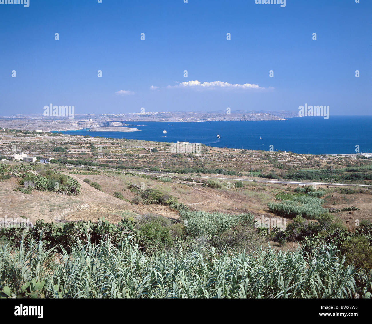 Malta Gozo scenery fields view Comino sea Stock Photo - Alamy