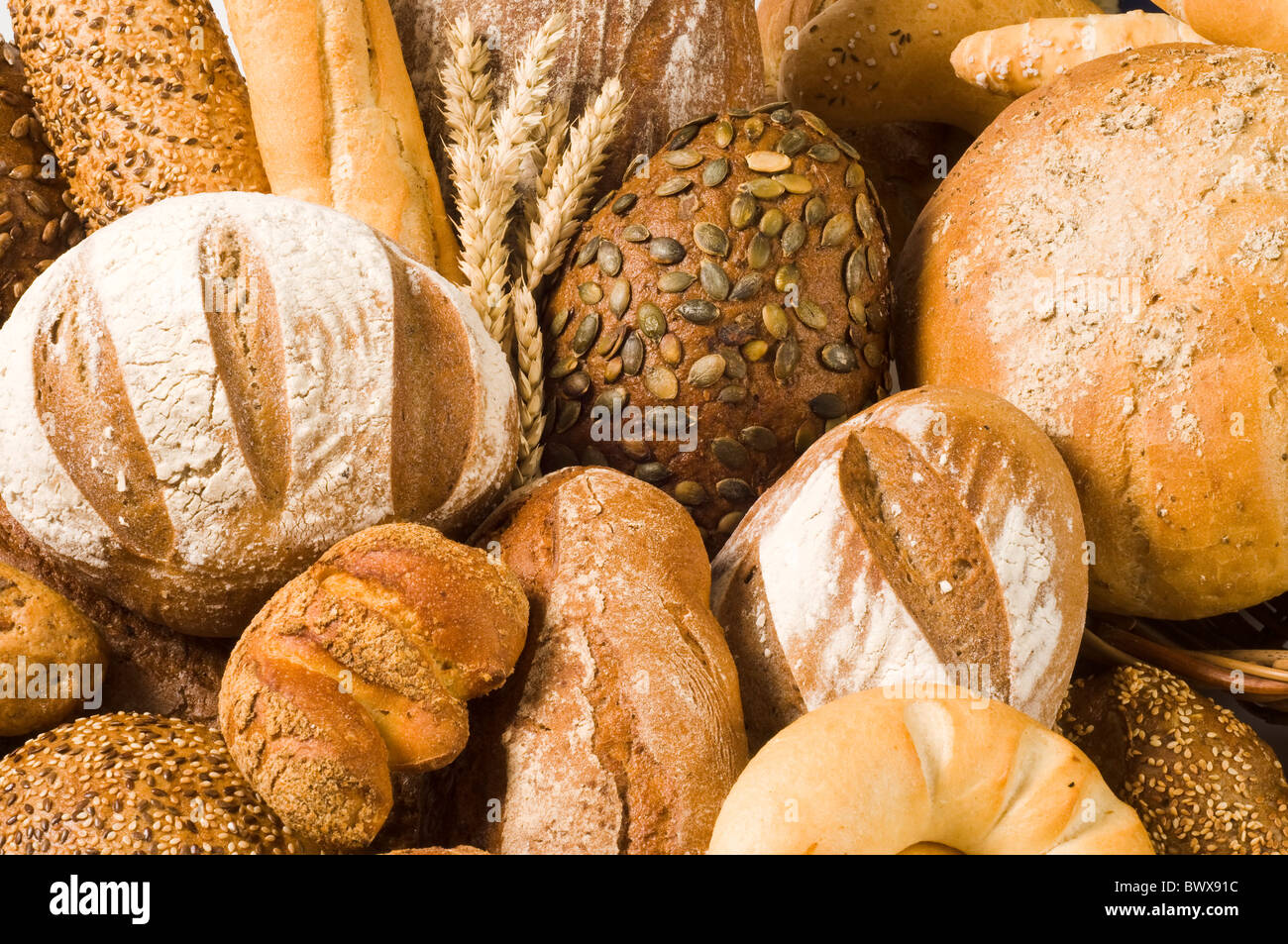 Variety of fresh bread - full frame Stock Photo - Alamy