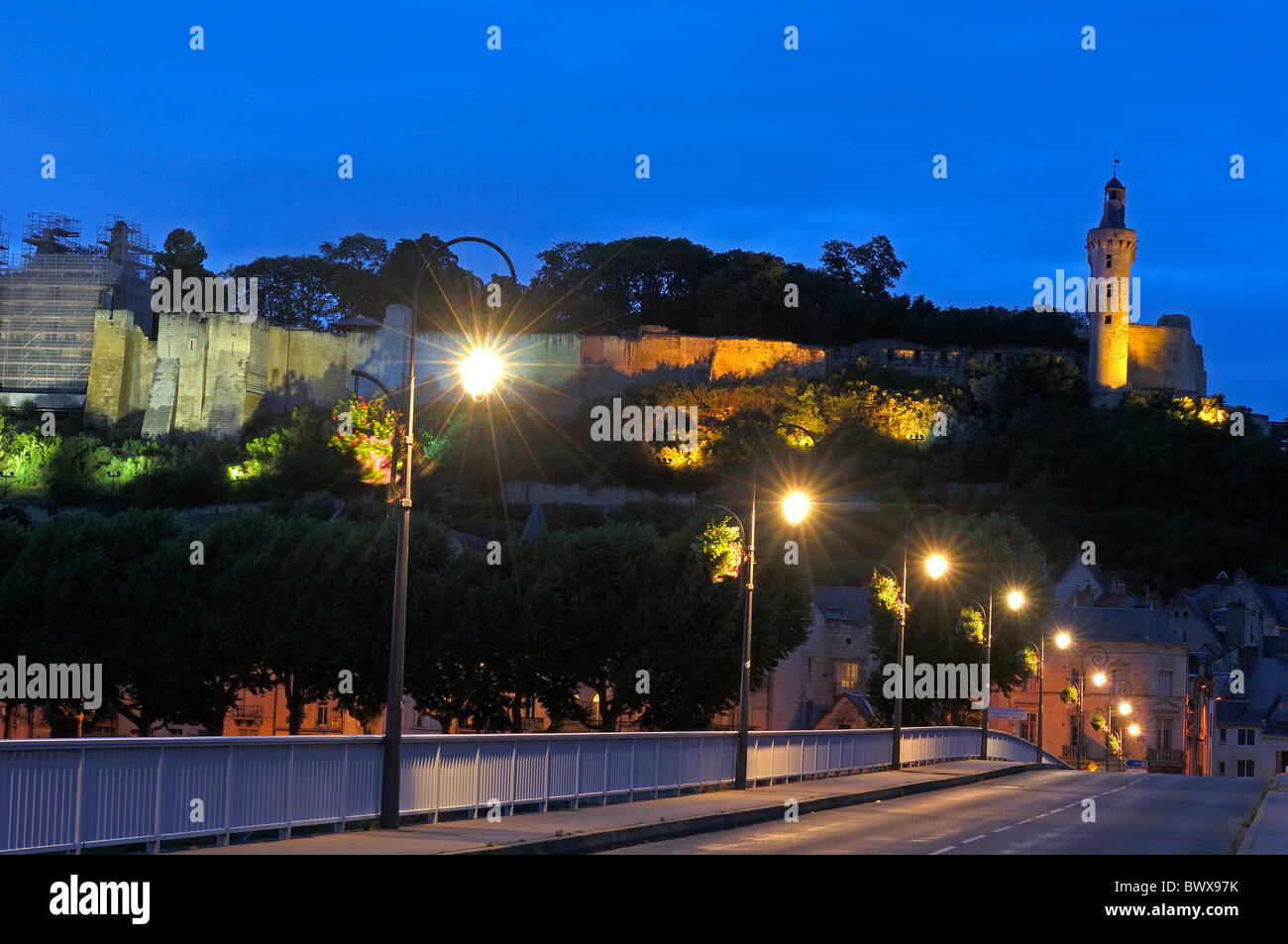 Chinon Castle (Château de Chinon) at Dusk, Chinon, Indre et Loire ...