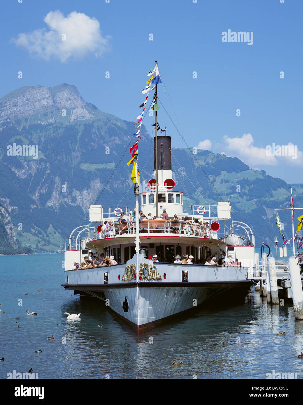 ship paddle steamer Switzerland Europe ship steamboat jetty passengers ...