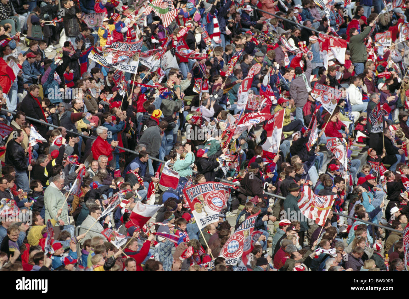 bright colours flags fans football soccer sport football fans mass ...