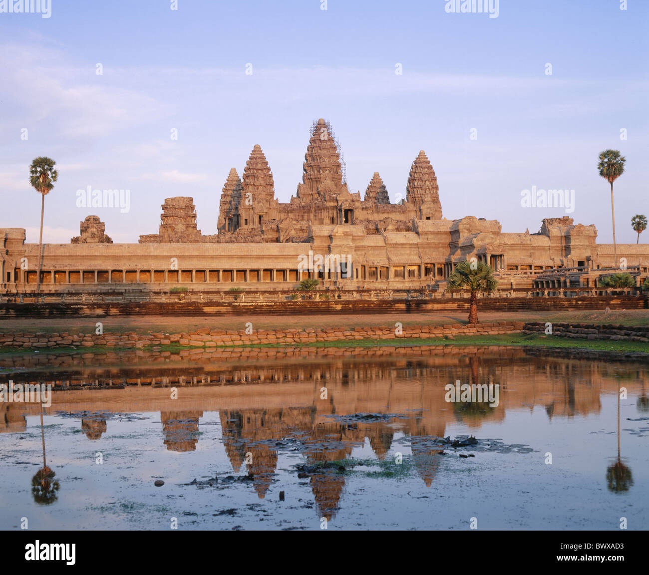 Angkor Wat temple view Cambodia Asia palms Siem Reap reflection pond ...