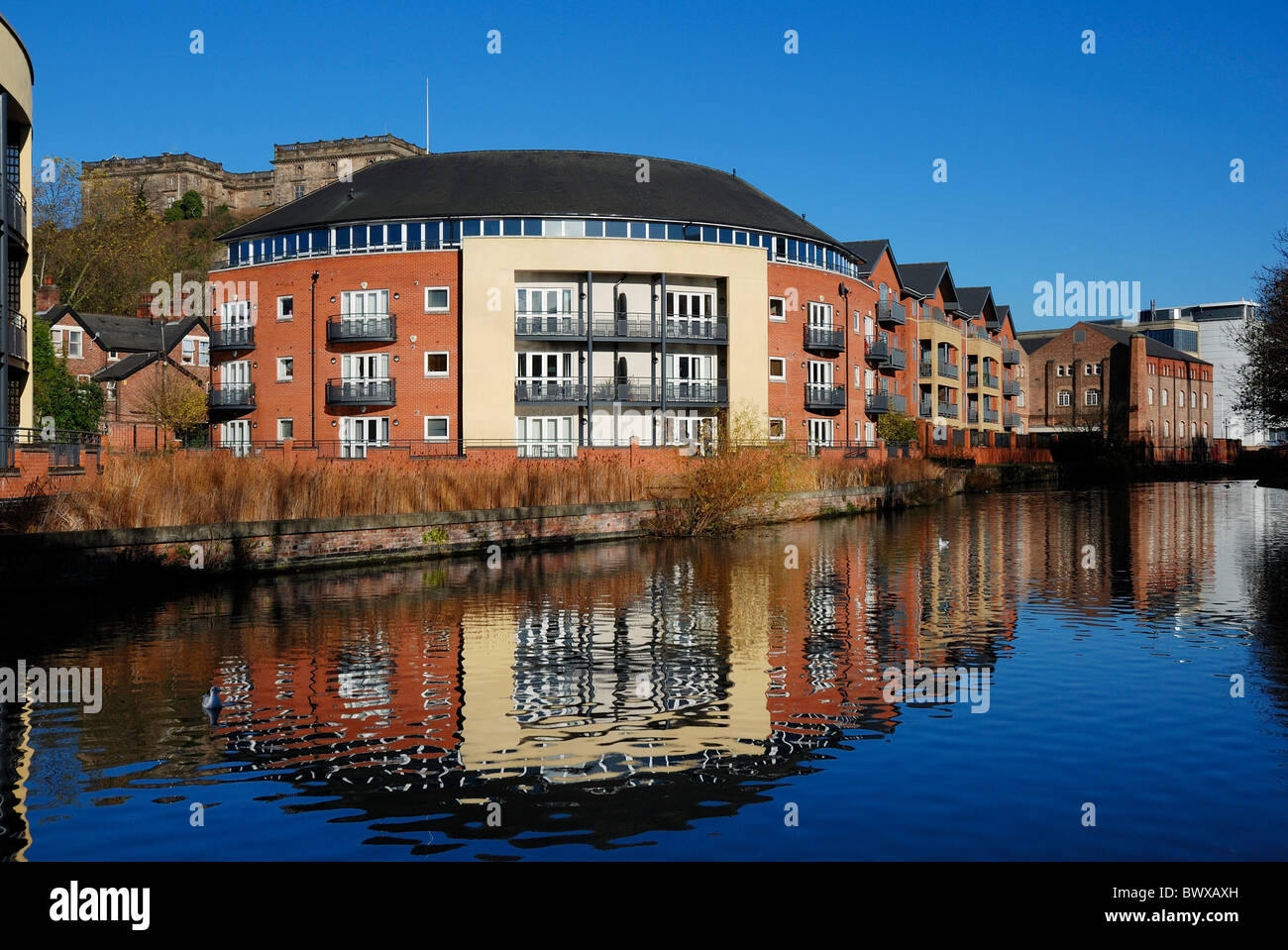city flats apartments riverside canal reflection,Nottingham,England,UK ...