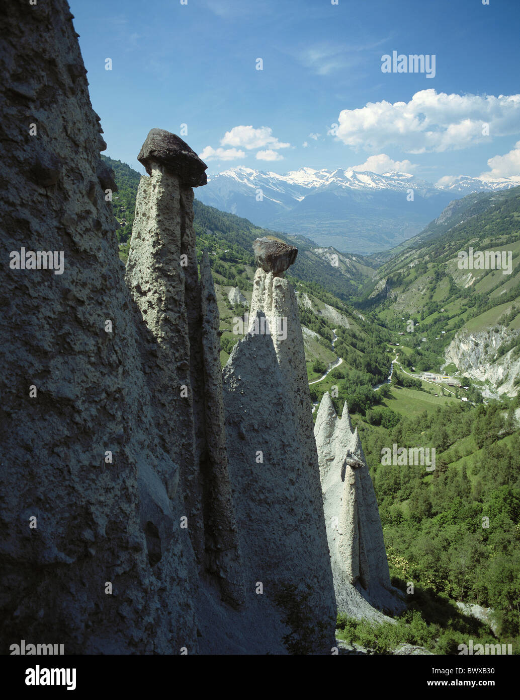 cliff formations scenery Switzerland Europe valley overview Val d ...