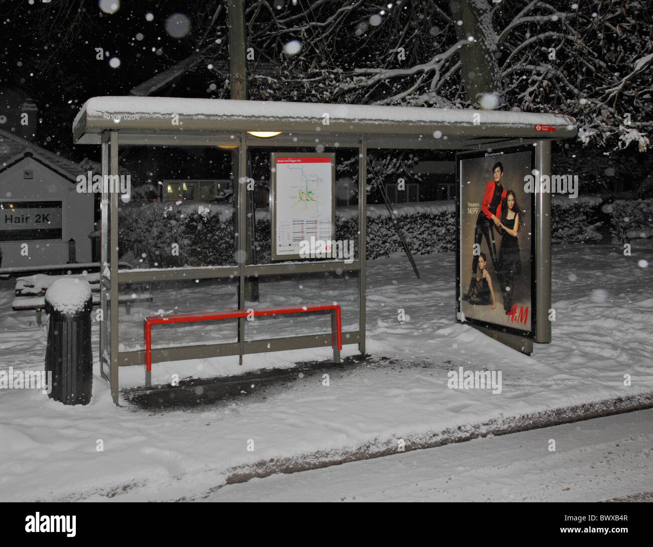Bus stop in the snow Stock Photo - Alamy