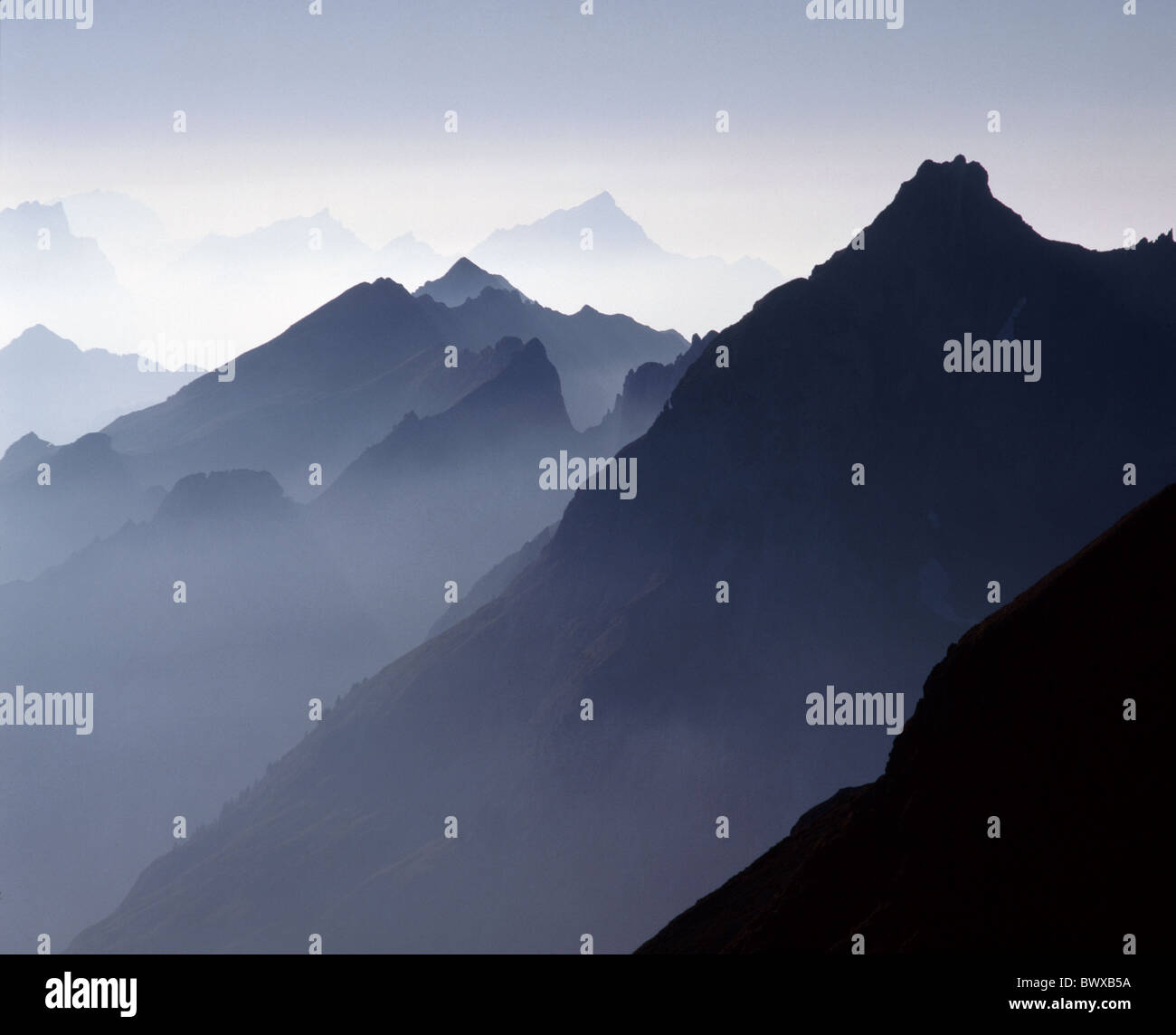 Alpstein Appenzell mountains scenery mountain ranges dusk twilight fog ...