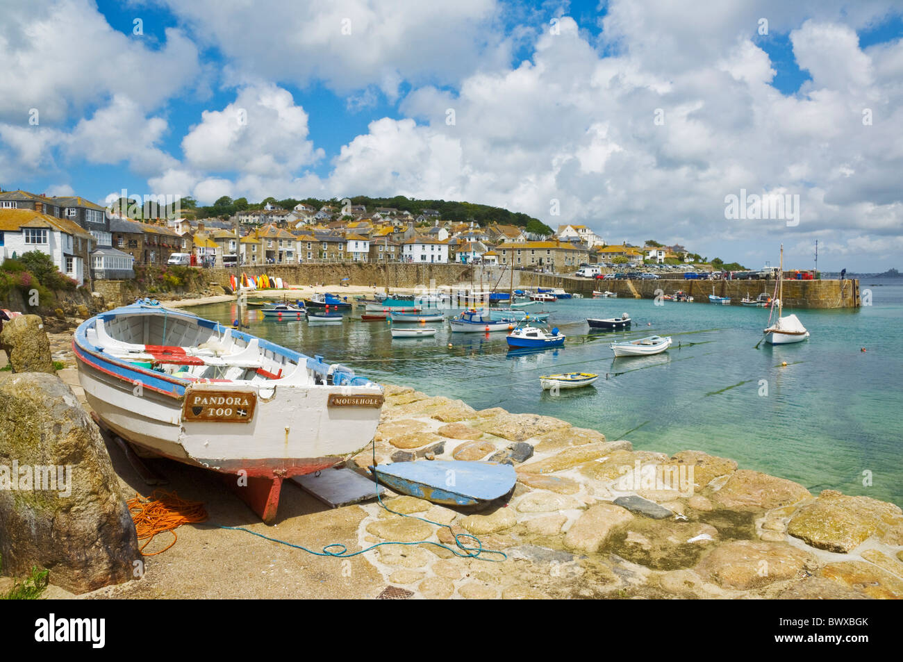Mousehole Cornwall Small fishing boats in Mousehole harbour Cornwall ...