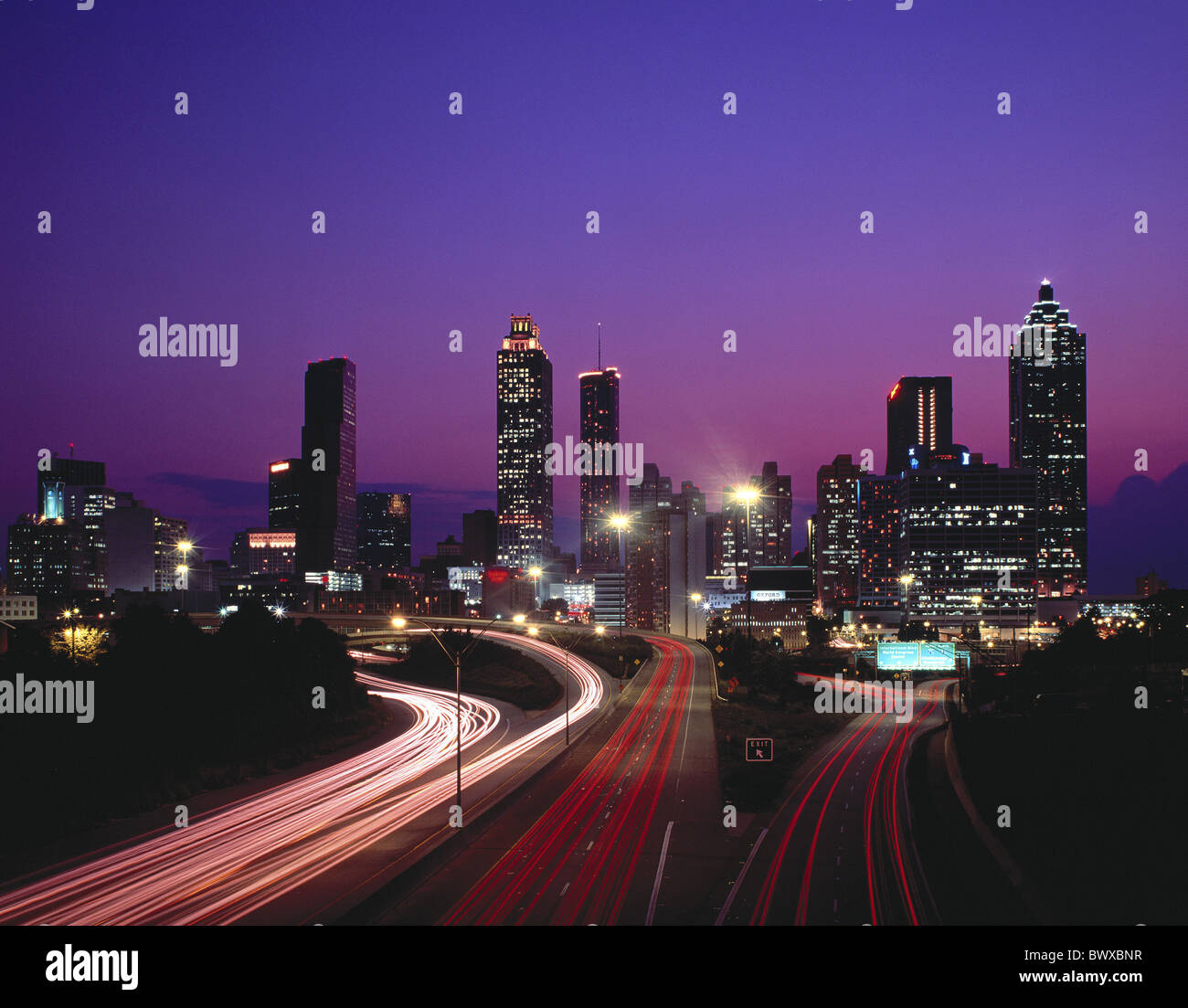 Atlanta highways illuminated Georgia light stripe at night skyline USA ...