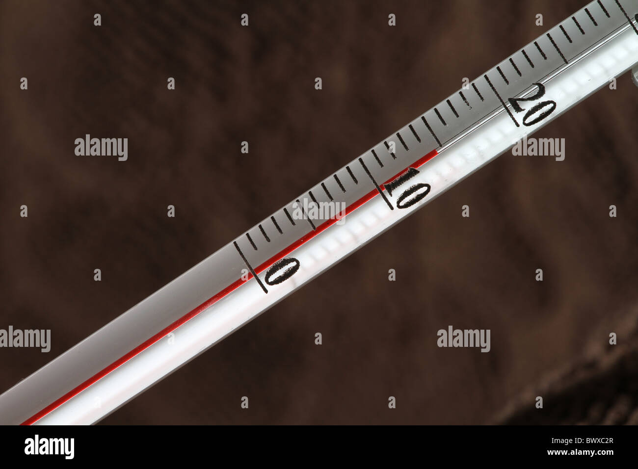 Detail of spirit thermometer as used for many none critical temperature ...