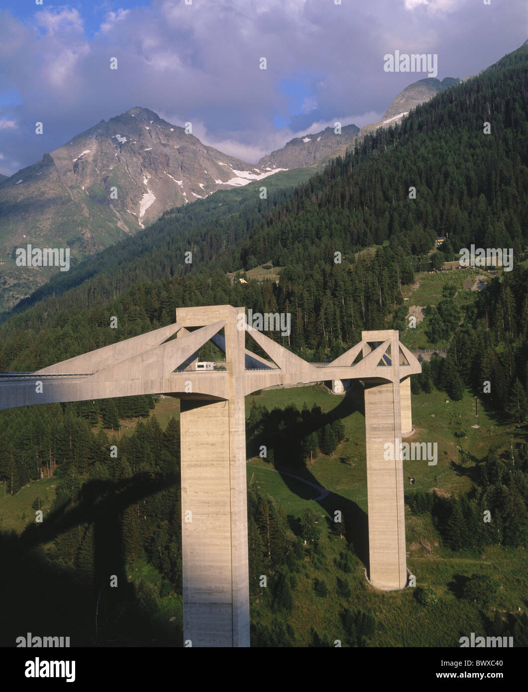 mountains bridge modern gulch Switzerland Europe Simplon pass bridge ...