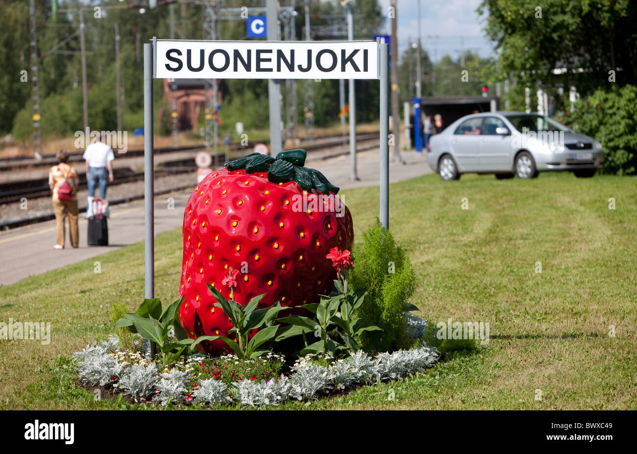 Strawberry symbol and sign of city of Suonenjoki , Finland , where ...