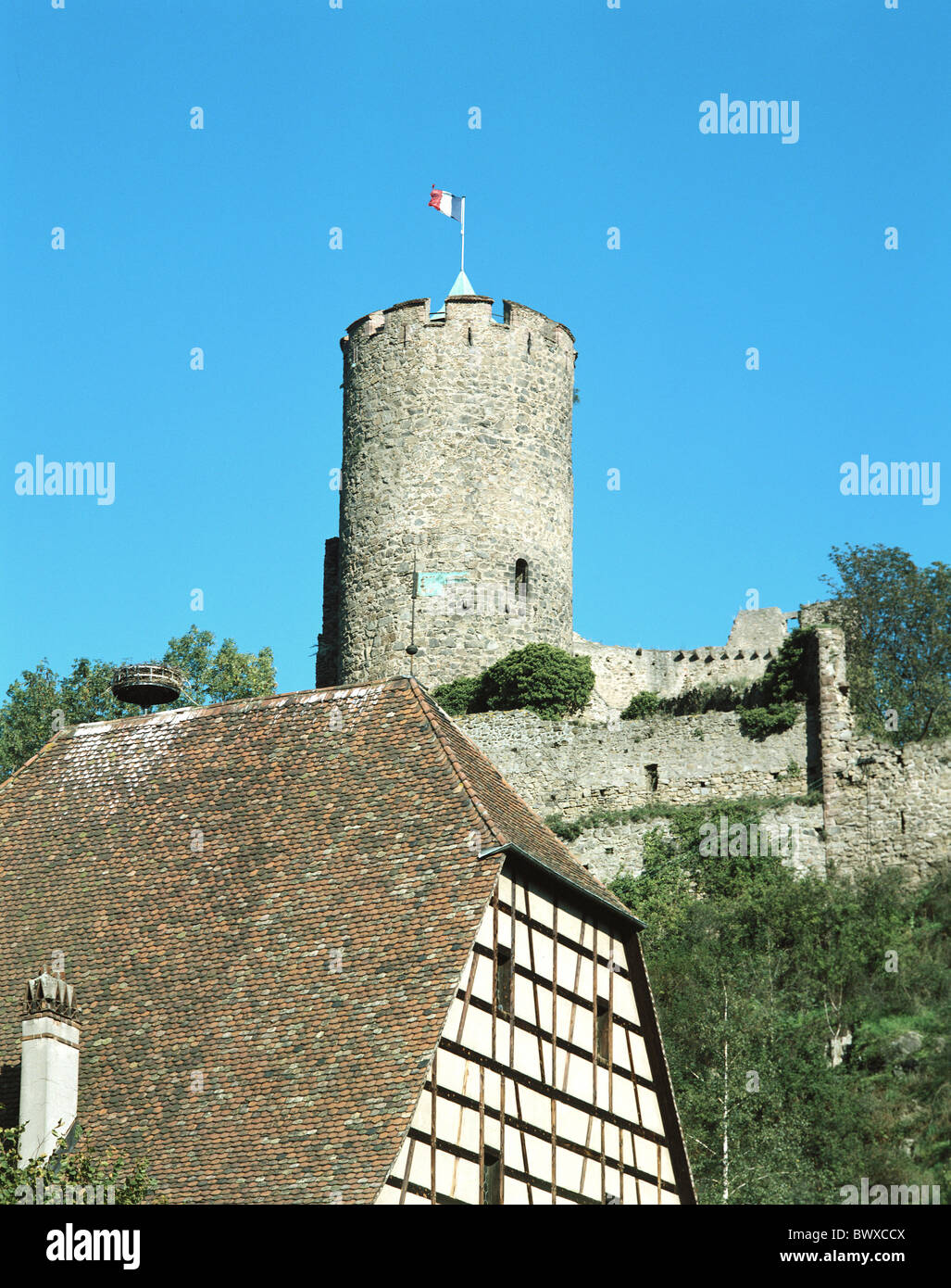 castle Alsace half-timbered houses fortress France Europe quay cerium ...