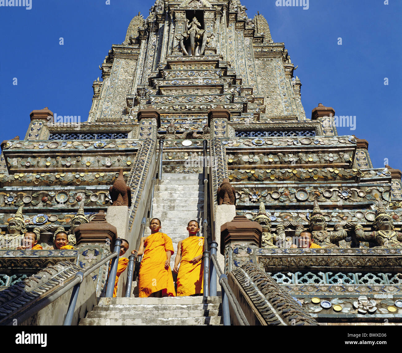 Bangkok monks temples Wat Phra Keo Thailand Asia stair tower rook Wat ...