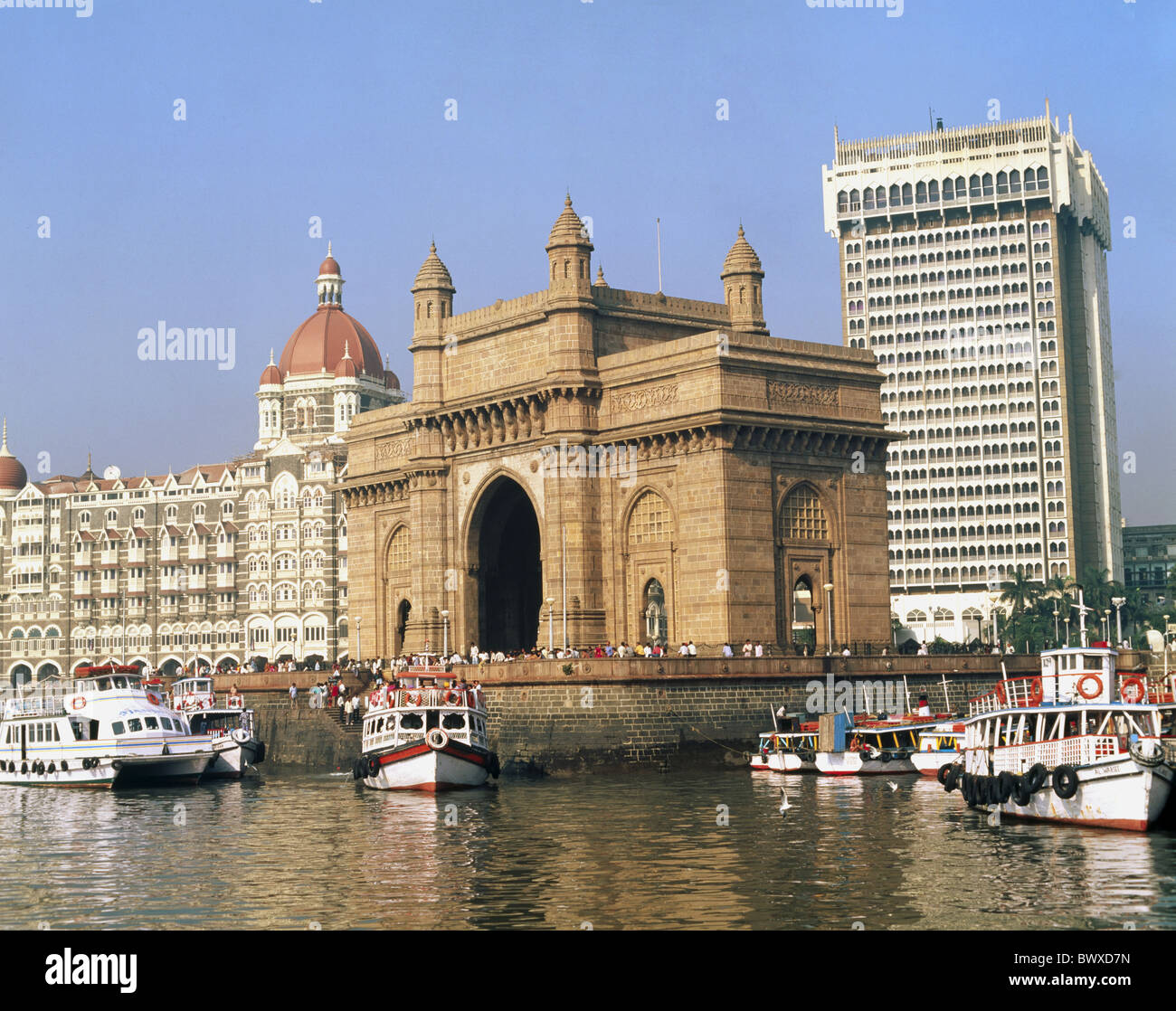 Bombay boats river flow gateway of India building construction India ...
