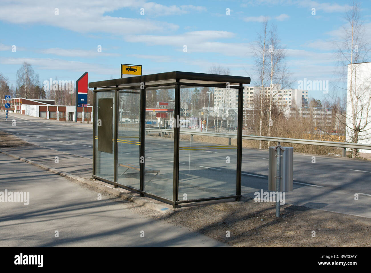 Bus stop in a suburban area of a town Stock Photo - Alamy