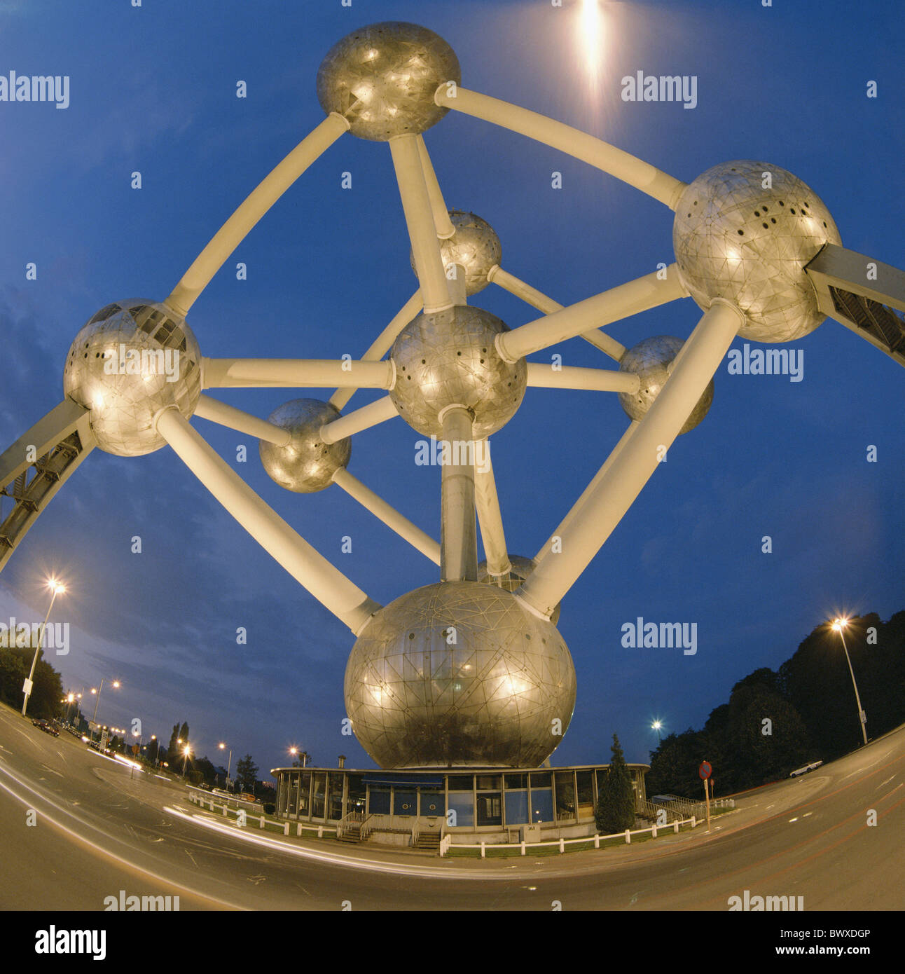 Atomium architecture Belgium Brussels input space fish - eye at night ...
