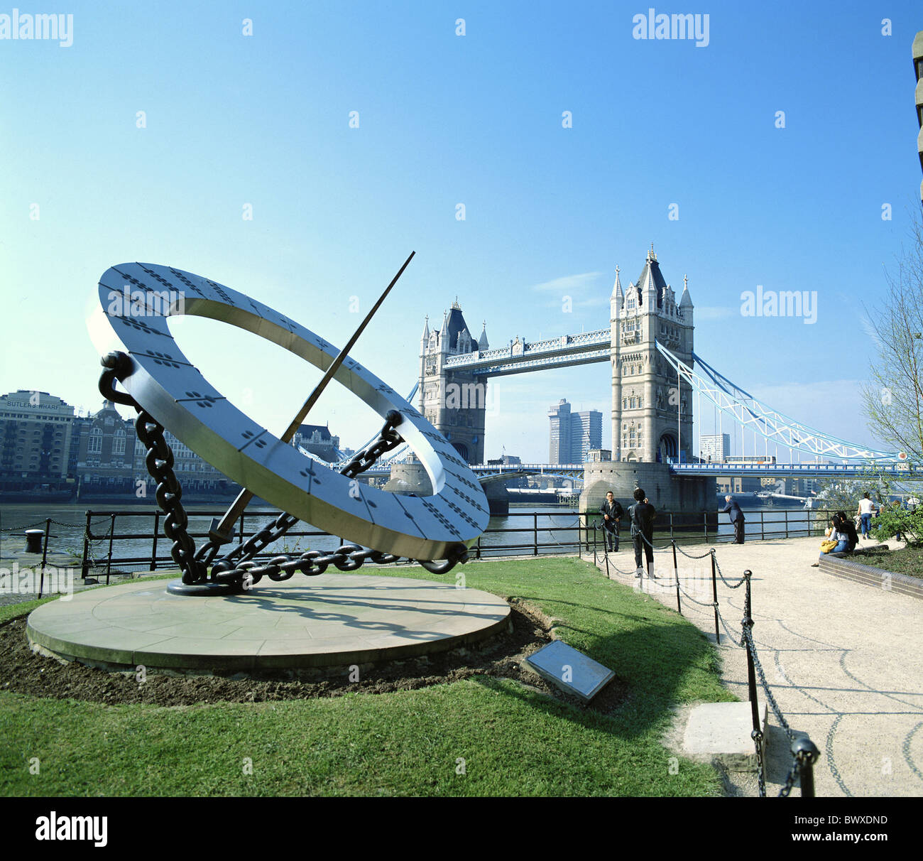 England Great Britain Europe London solar clock Tower bridge Stock ...