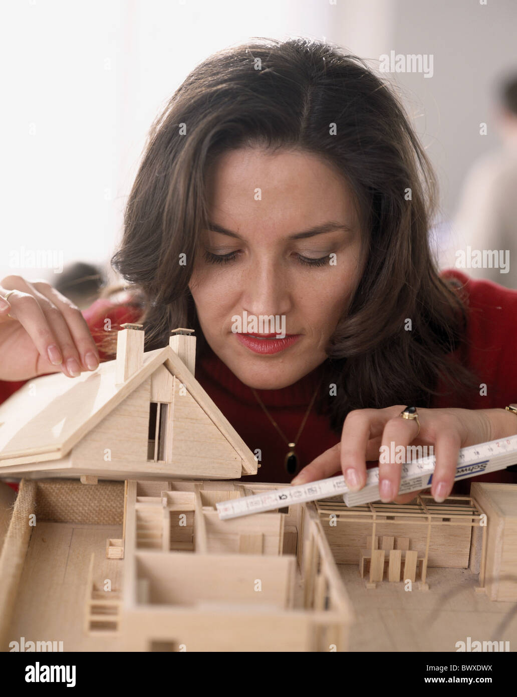 architect architect woman construction wood measure model look ...