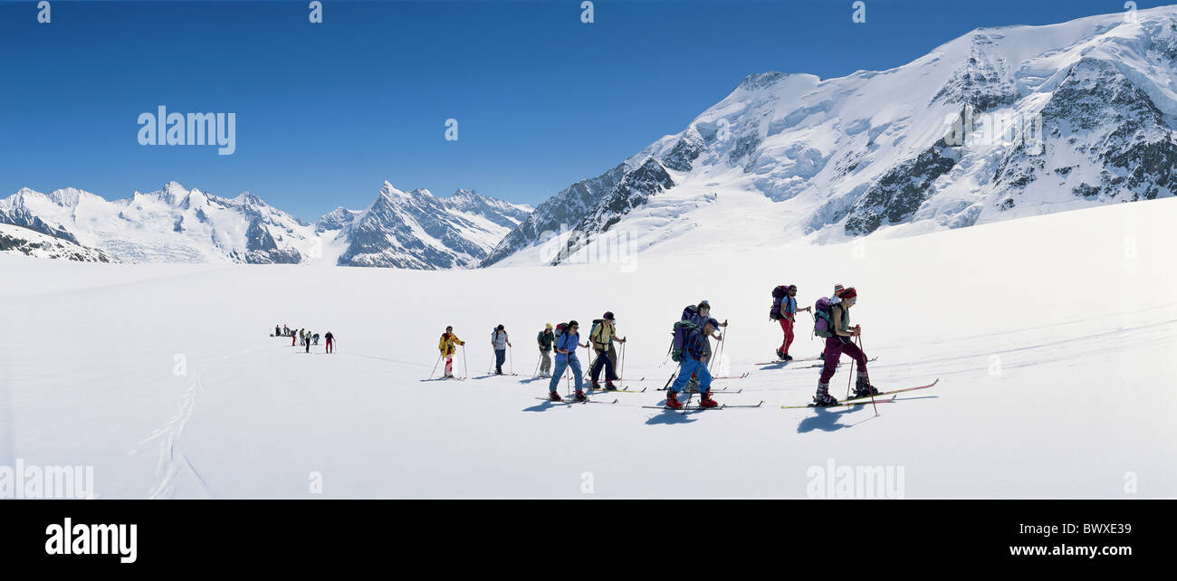 alpine Alps mountains winter sports sport Aletsch glacier glacier ...